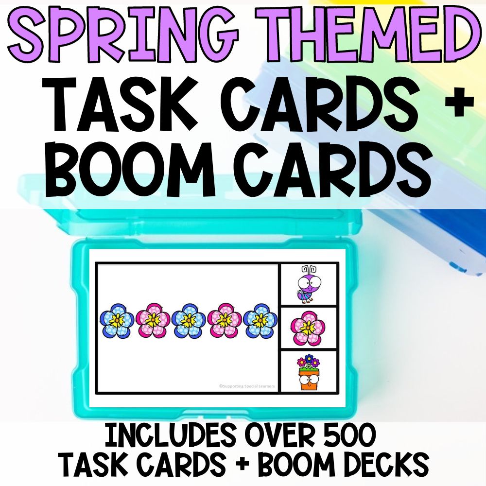 Spring Task Boxes and Boom Cards - Math, Literacy & Fine Motor