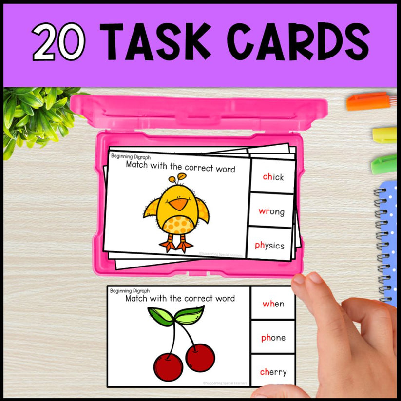 Beginning Digraphs – Adapted Books, No-Prep Worksheets, Task Cards