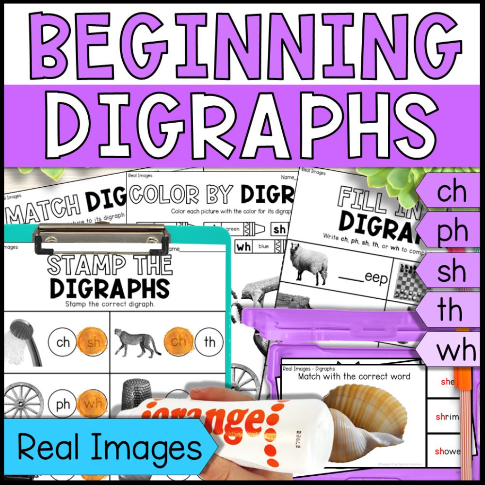 Beginning Digraphs with Real Images – Adapted Books and Worksheets