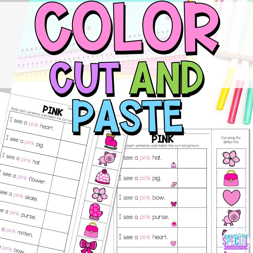 Color Cut and Paste Activities - 48 Cut and Paste Worksheets Included