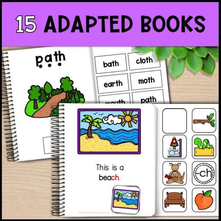 Ending Digraphs – Adapted Books, No Prep Worksheets and Task Cards