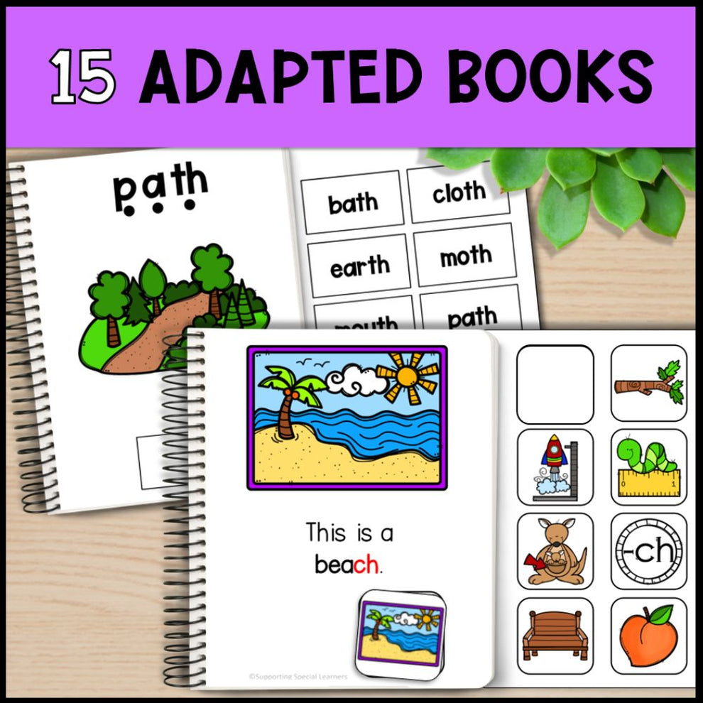 Ending Digraphs – Adapted Books, No Prep Worksheets and Task Cards