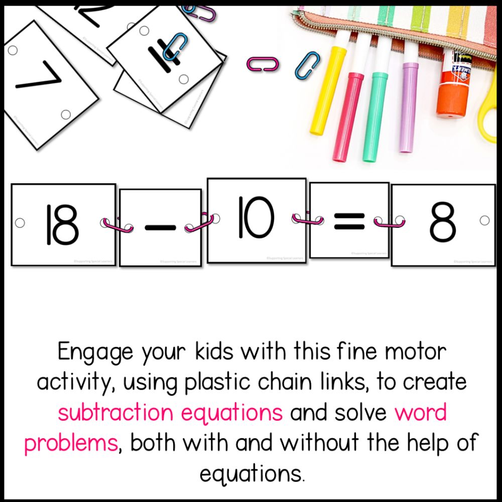 Subtraction Linking Chains Fine Motor Activity Math Centers